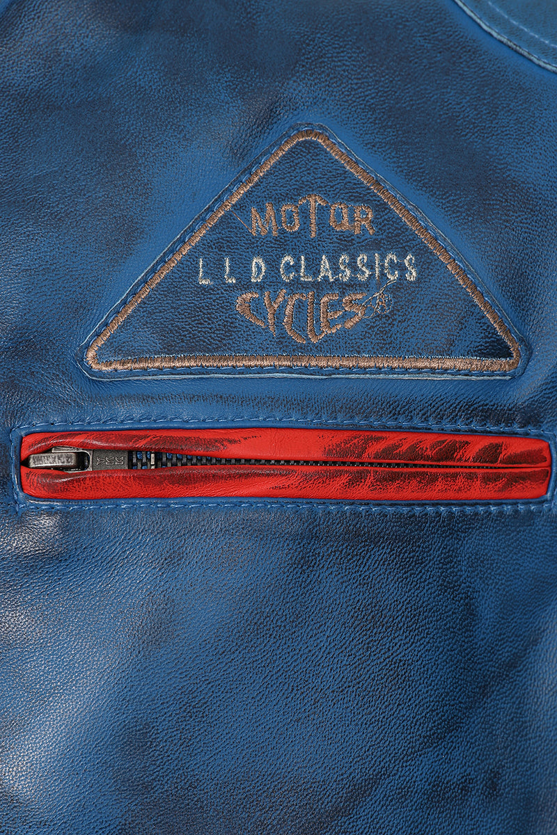 Men's Blue Real Leather Racing Style Jacket with Stripes – London ...