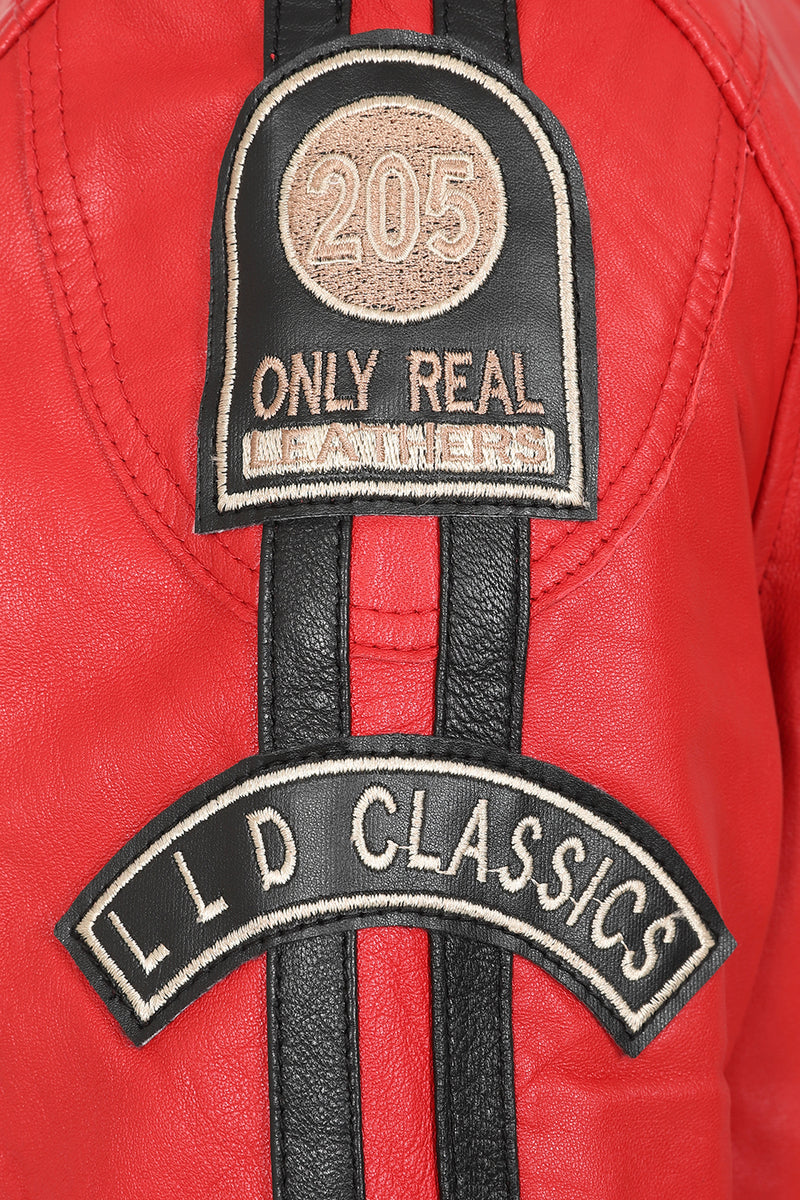 Men's Red Real Leather Racing Style Jacket with Stripes – London ...