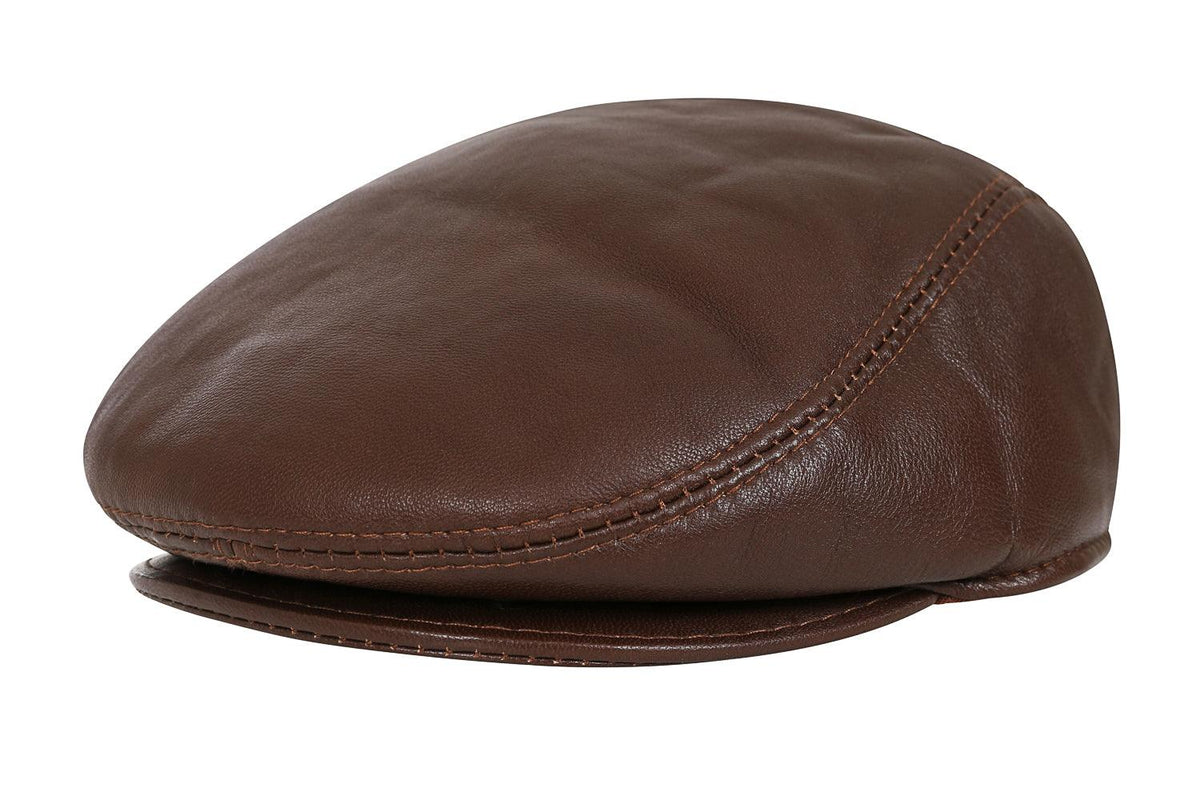 Buy Genuine Brown Leather Grandad Flat Cap – London Leathers Direct