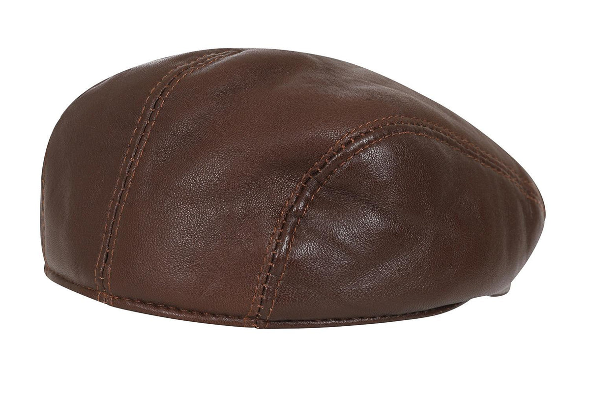 Buy Genuine Brown Leather Grandad Flat Cap – London Leathers Direct