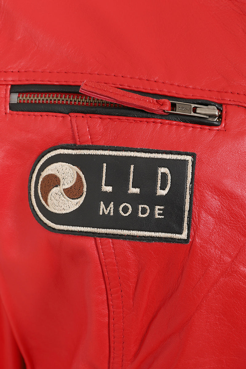 Women's Red Racing Style Leather Jacket with Black Stripes – London ...