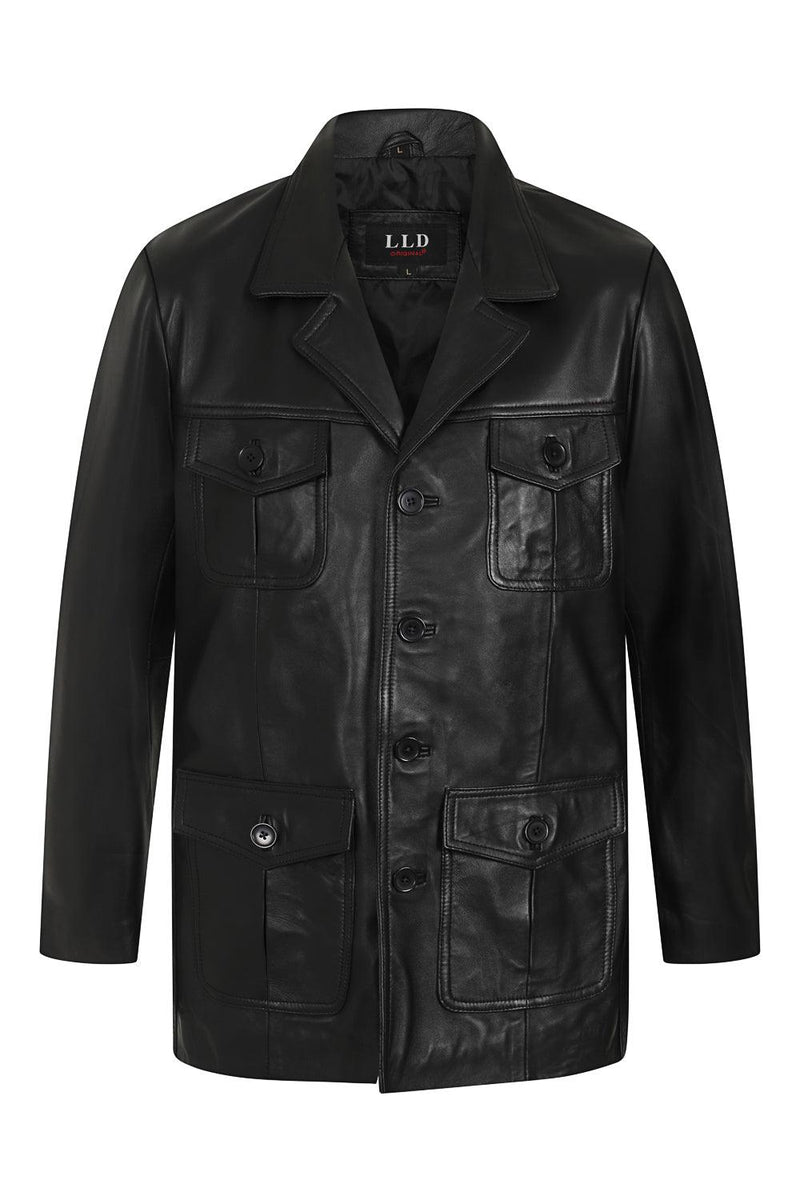 Men's Genuine Black Leather Classic Button Front Jacket | LLD Originals ...