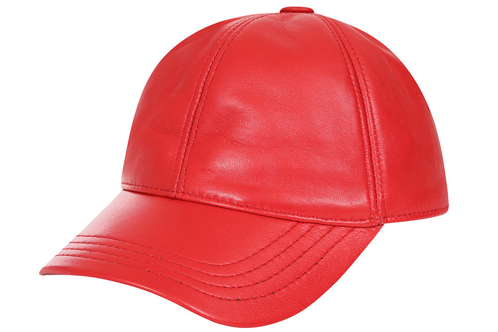 Genuine Red Leather Baseball Cap - Curve Peak | LLD Original – London ...